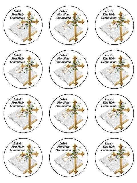 FIRST HOLY COMMUNION Bible personalised edible cupcake Toppers Wafer ...