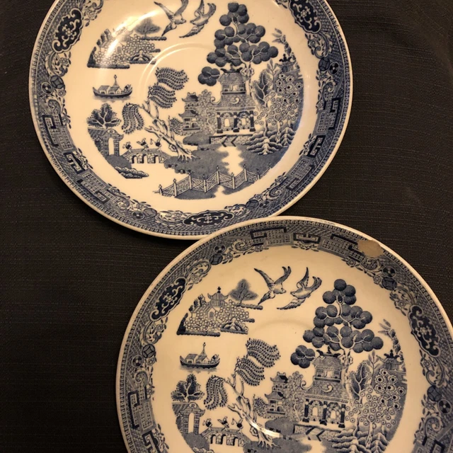 VINTAGE WEDGWOOD OF Etruria & Barlaston Willow pattern China shallow ...