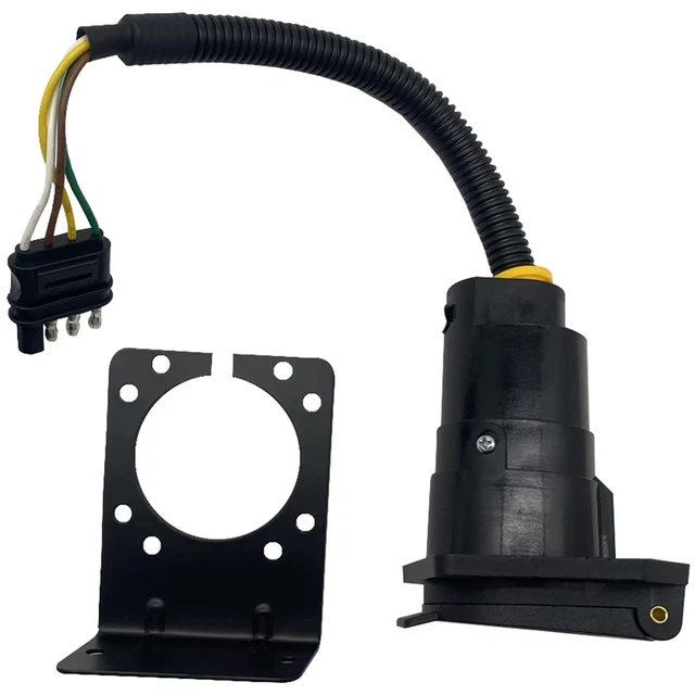 4-WAY FLAT TO 7 Pin Trailer Plug Adapter Power Connector Bracket for RV ...