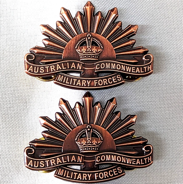 WW1 - WW2 Australian Army rising brown sun collar badges replica AIF ...