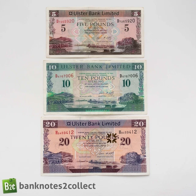 NORTHERN IRELAND: SET of 3 Pound Ulster Bank Limited Banknotes. £33.00 ...