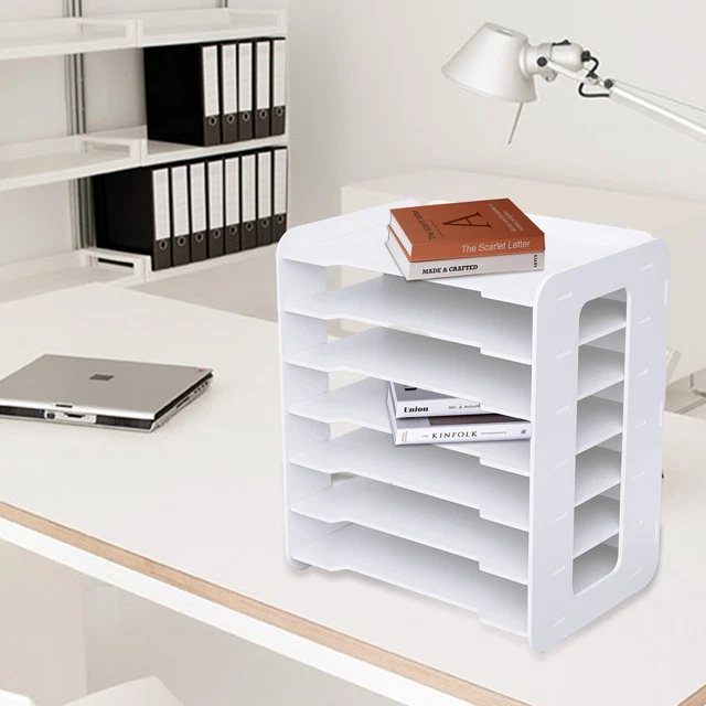 OFFICE DESK DESKTOP File Organizer 7 Tier Wooden Document Rack for Home ...