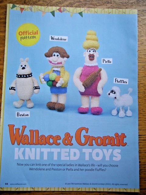 WALLACE & GROMIT Wendolene, Piella, Fluffles + Preston Knitting Pattern ...