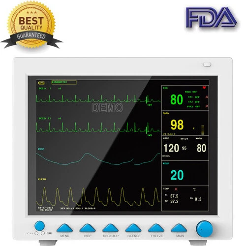 12& PATIENT MONITOR Multi-Parameter ICU Vital Signs ECG NIBP RESP TEMP ...