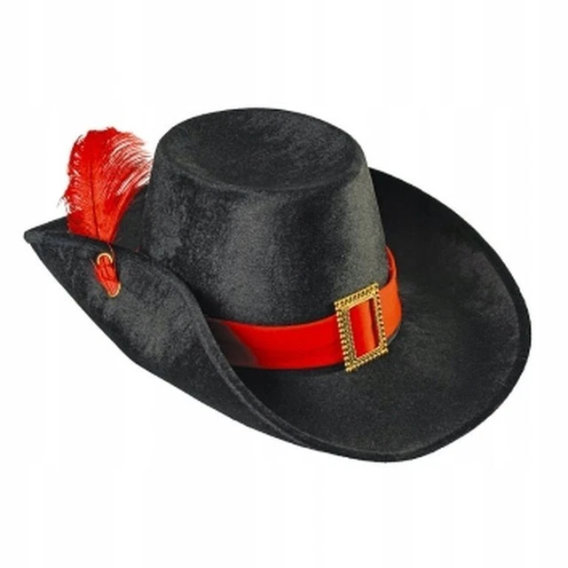 MUSKETEER HAT FANCY Dress Black Red Feather Medieval Knight Costume ...