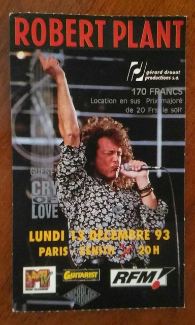 TICKET BILLET STUB used place concert ROBERT PLANT 1993 PARIS LED ZEPPELIN EUR 29,00 - PicClick FR