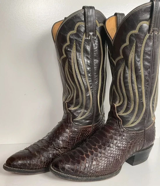 VINTAGE TONY LAMA Back Cut Python Cowboy Boots 8.5 D Dark Brown ...