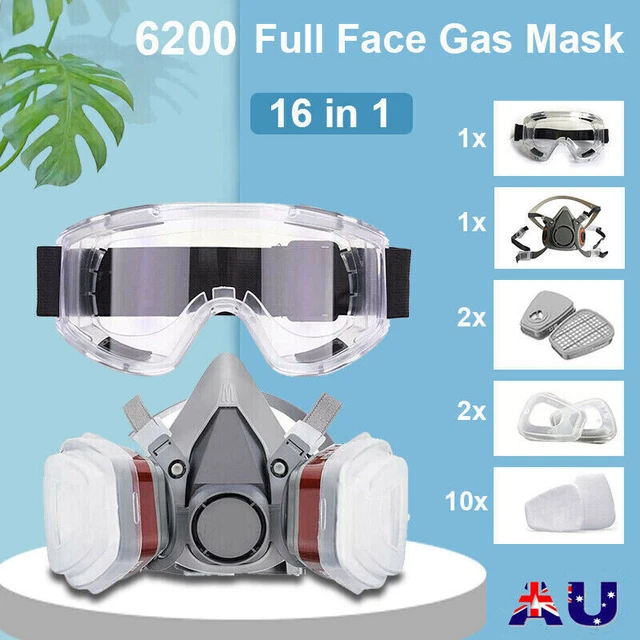 6200 FULL FACE Gas Mask Chemical Paint Spray Vapor Respirator + Goggles ...