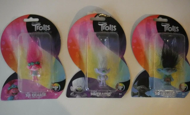 DREAMWORKS - TROLLS WORLD TOUR - 3x DIFFERENT 3D ERASER FIGURES £5.99 ...