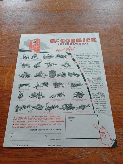 PROSPECTUS TRACTEUR GAMME Mc CORMICK INTERNATIONAL TRACTOR BROCHURE AGRICOLE EUR 1,50 - PicClick IT