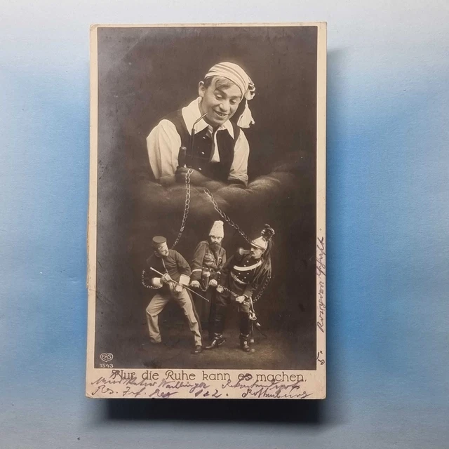 WW1 GERMAN COMIC Postcard 1916 Puppets Propaganda Stamp Feldpost Life ...