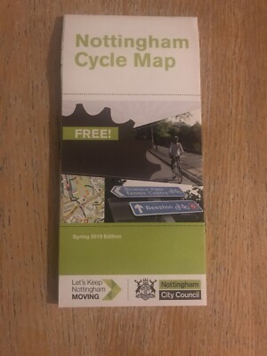 NOTTINGHAM CYCLE MAP fold out street map and guide Spring 2019 edition ...