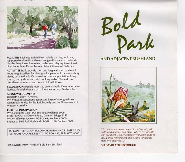 GUIDE AND MAP of Bold Park Western Australia 1989 $4.99 - PicClick AU