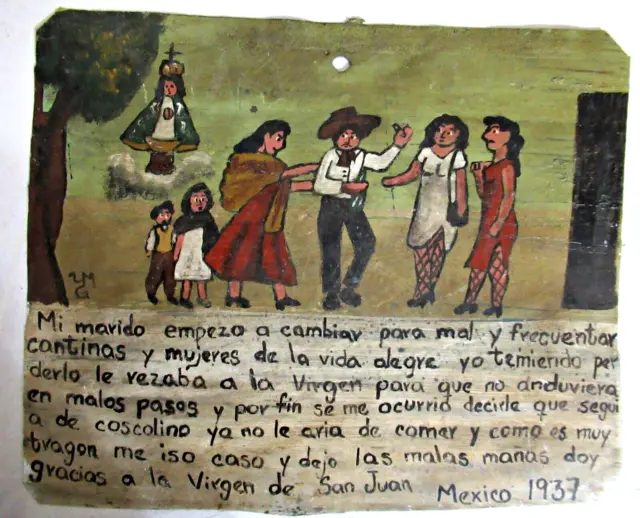 VTG 1937 HP Mexican Tin Retablo Virgen De San Juan Returns Stray ...