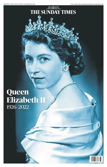 THE SUNDAY TIMES newspaper 11th Sep 2022 Queen Elizabeth II 1926 - 2022 ...