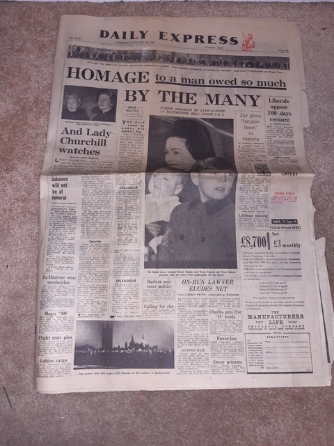 DAILY EXPRESS WINSTON Churchill Death 28 January 1965 Original ...
