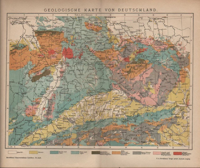 MAP MAP 1899: GEOLOGICAL MAP OF GERMANY. £12.78 - PicClick UK