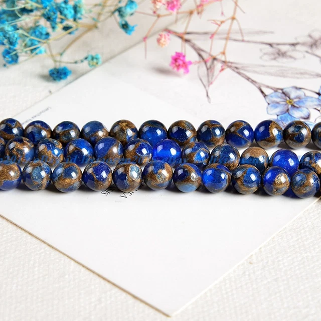 NATURAL 6/8/10/12MM BLUE Gems In Quartz With Pyrite Round Gems Loose ...