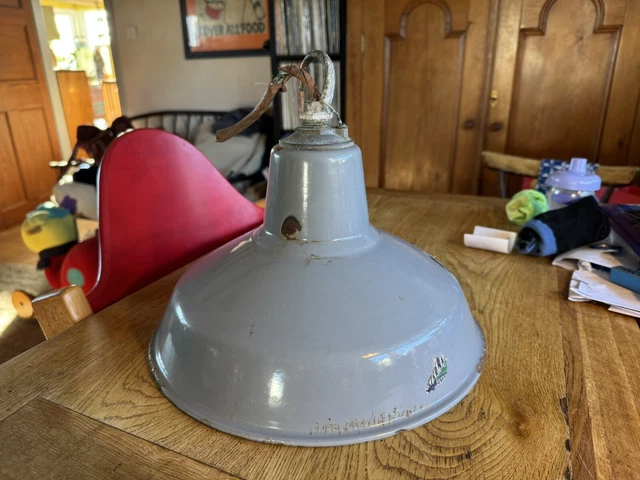 VINTAGE INDUSTRIAL ENAMEL Benjamin RLM Pendant Light Shade Grey 12” £55 ...