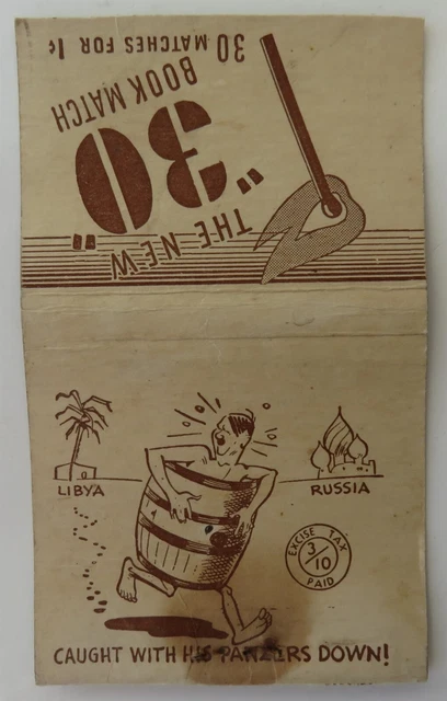 VINTAGE WWII HITLER Caught With His Panzers Down Matchbook Cover ...