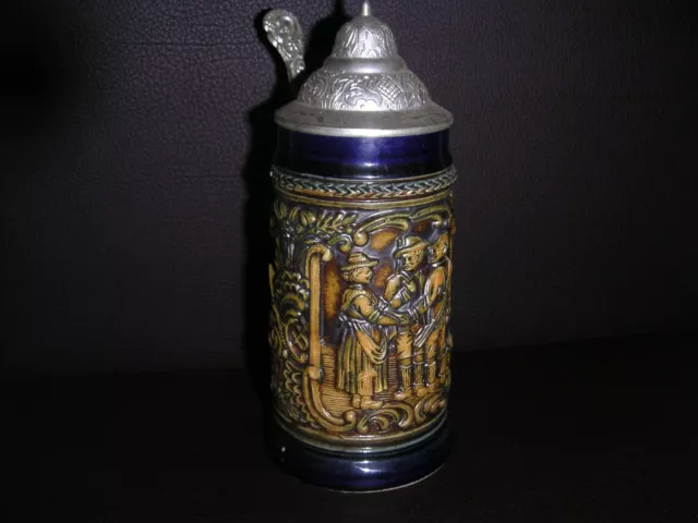 GERZ BIERKRUG BIERSEIDEL mit Zinndeckel Jagd Waidmannsheil EUR 15,00 ...