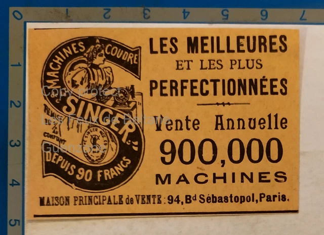 MACHINE À COUDRE SINGER 900.000 ventes annuelles 1900 publicité advert ...