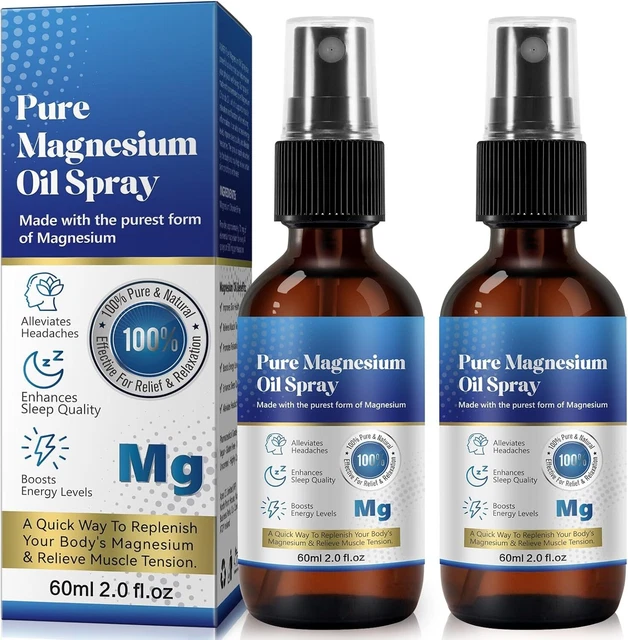 PURE MAGNESIUM OIL Spray, 100% Natural Magnesium Spray, 2PC Magnesium ...