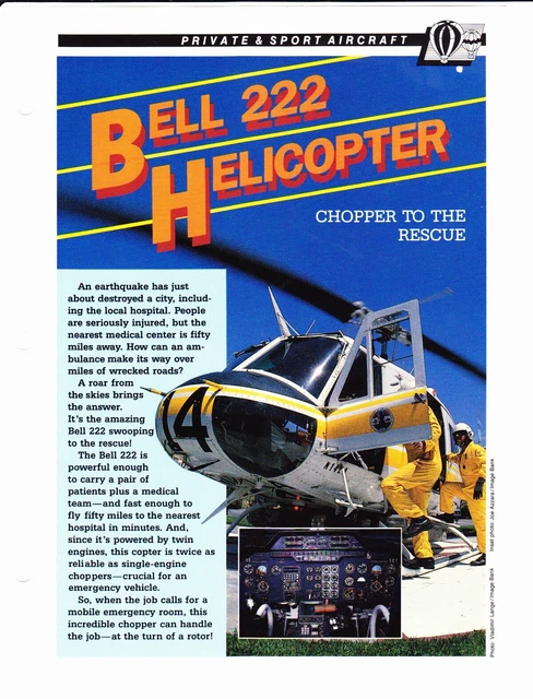 BELL 222 HELICOPTER "Chopper to the Rescue" Life Flight Spec Sheet Fact ...