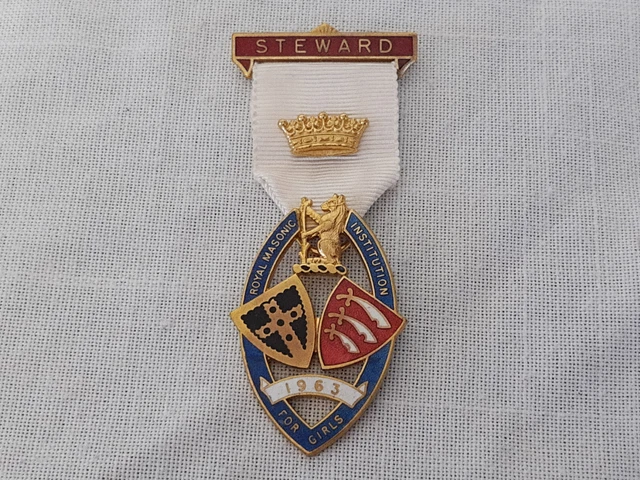 ROYAL MASONIC INSTITUTION For Girls 1963 Steward Enamel Medal Badge ...