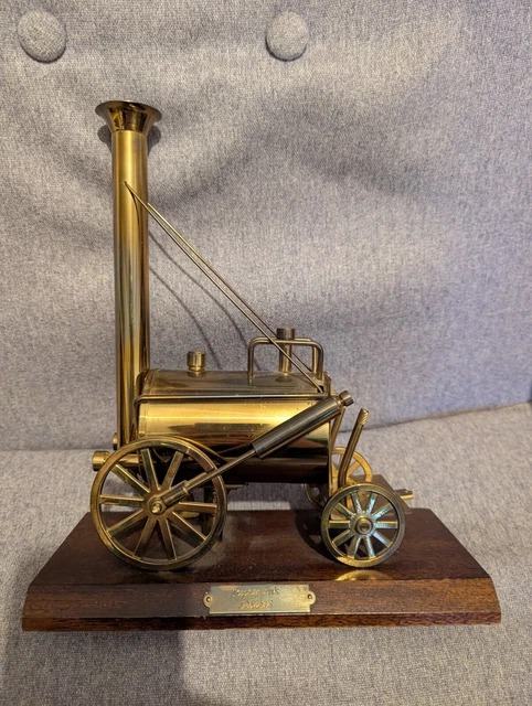 VINTAGE BRASS MODEL Of Robert Stephenson's Rocket Locomotive On Wooden ...