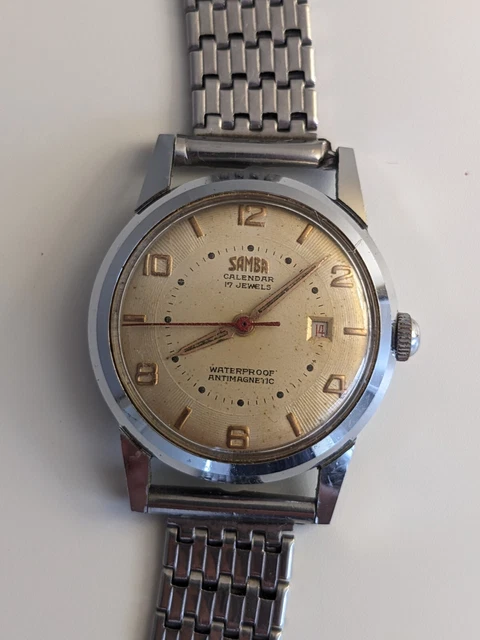 RARE VINTAGE SAMBA Mechanical Calendar 17 Jewel Antimagnetic Swiss ...