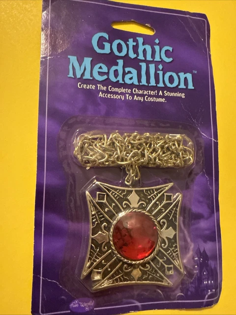 HALLOWEEN COSTUME MEDALLION Vampire Red Gem Necklace Gothic. Brand New ...