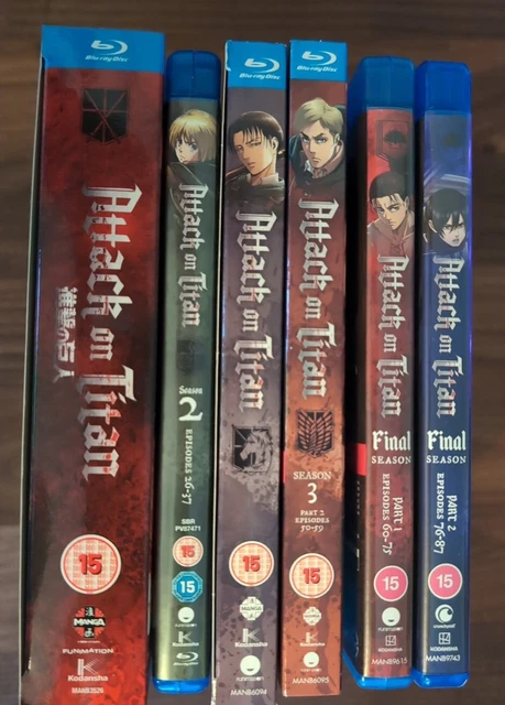 ATTACK ON TITAN Blu-ray Bundle - S1 pt1 & pt2, S2, S3 pt1 &pt2, Final ...