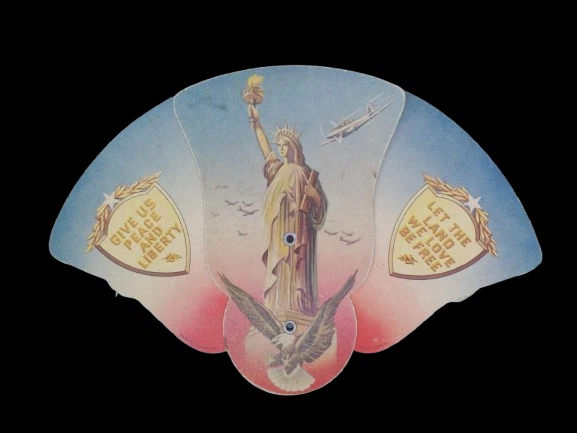 WW2 ERA STATUE of Liberty Patriotic Advertising Hand-Fan Al's Pizzeria ...