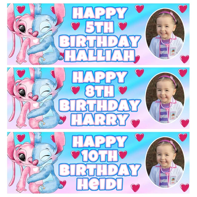 STITCH & ANGEL Photo Personalised Birthday Banner/Disney Lilo Stitch ...