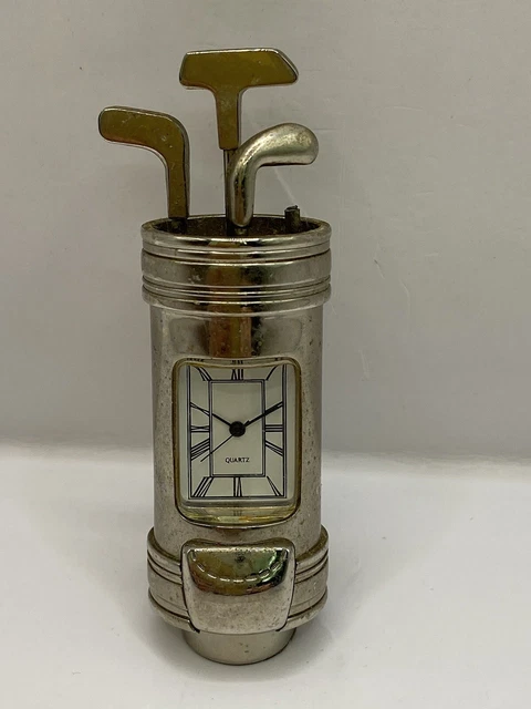 MINIATURE QUARTZ GOLF Bag And Clubs Clock Silver Tone Untested EUR 11 ...