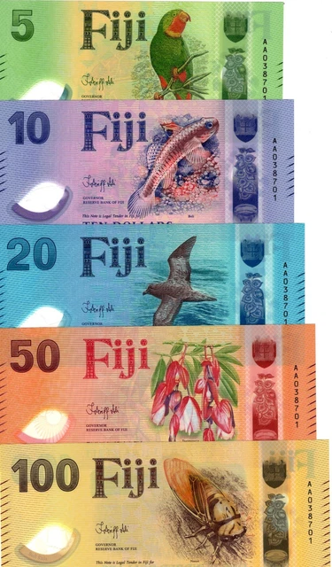 2025 FIJI 5 - 100 Dollar Banknote UNC Matching Serial FULL SET P125 ...