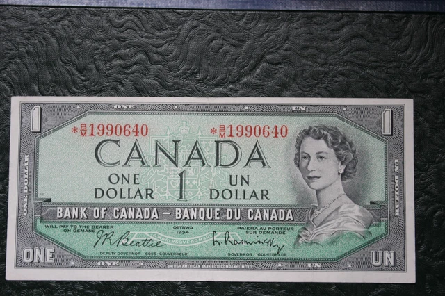 1954 CANADA 1 Dollar Replacement Bank Note-*BM Star Note Queen ...