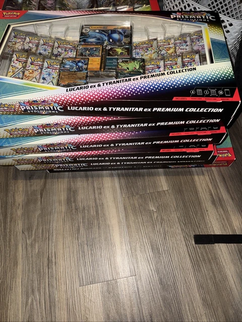 PRISMATIC EVOLUTIONS LUCARIO EX & Tyranitar EX Pokemon Collection Box ...