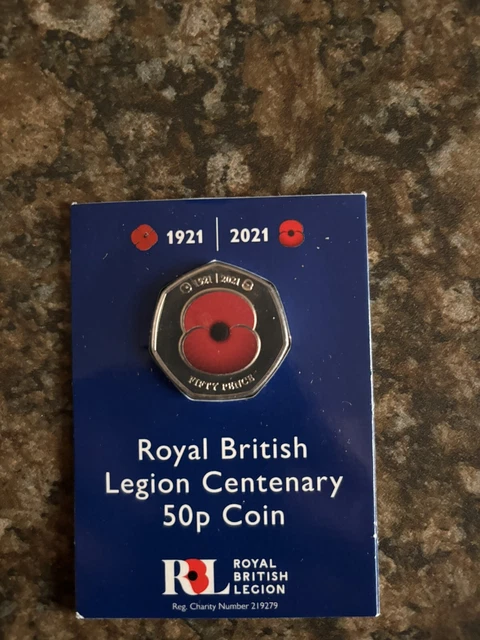 50P RBL ROYAL BRITISH LEGION CENTENARY 1921-2021 POPPY 50P COIN JERSEY ...