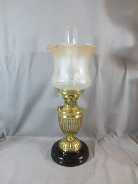 VINTAGE BRASS OIL Lamp Complete With Etched Shade Shepards Hut Oil Lamp ...