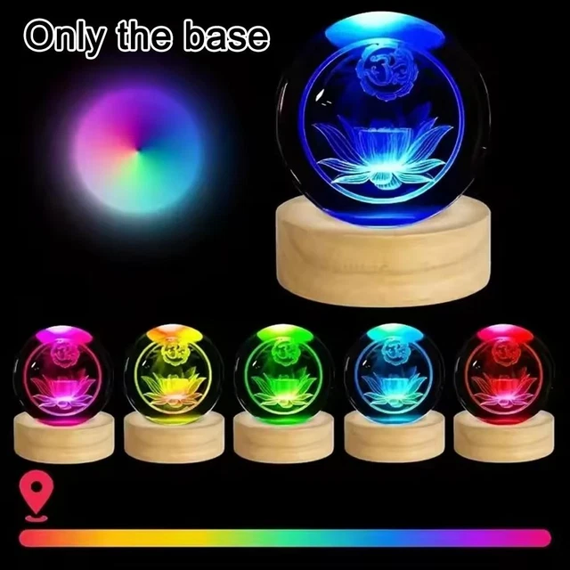 SOLID WOOD CIRCULAR Crystal Lamp Holder, Led Lamp Holder, Rechargeable ...