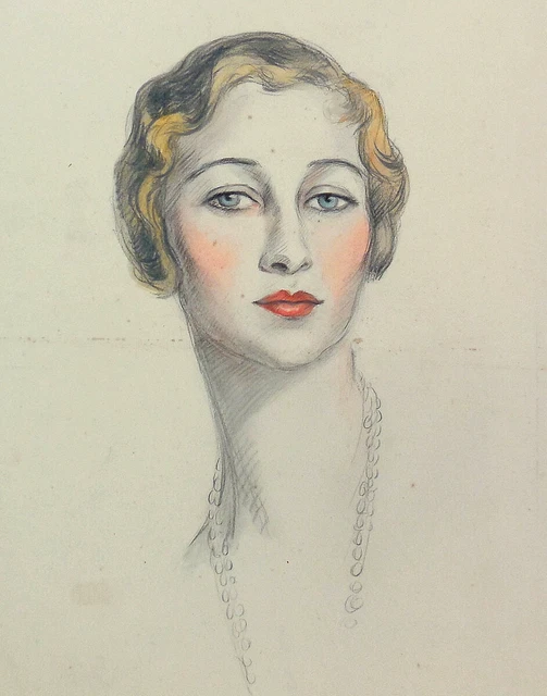 ART DECO 1920S PORTRAIT Painting of a Young Lady Flapper OLIVE SNELL ...