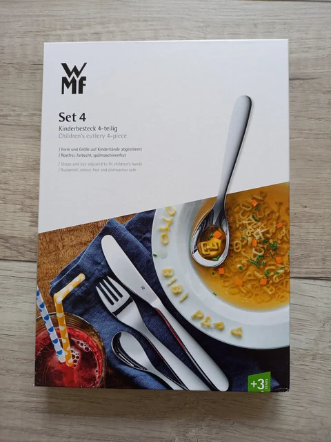 WMF KINDERBESTECK 4-TLG Set Edelstahl rostfrei Messer Gabel Löffel Name ...