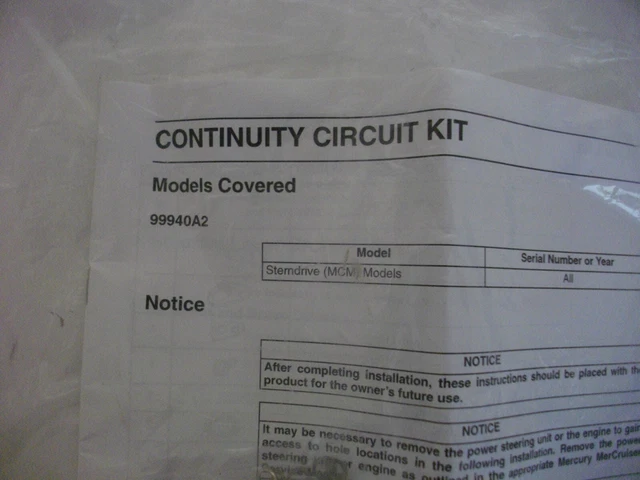 MERCURY MARINE QUICKSILVER MerCruiser 99940A2 continuity kit OEM Alpha ...