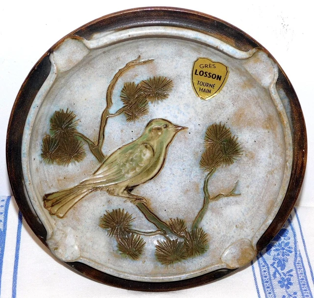 ANCIENNE CERAMIQUE DESIGN Gres Decor Oiseau Signé Losson Cendrier No ...