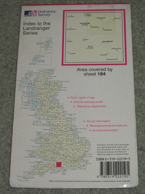 OS ORDNANCE SURVEY Landranger Map Sheet 184 Salisbury & The Plain ...