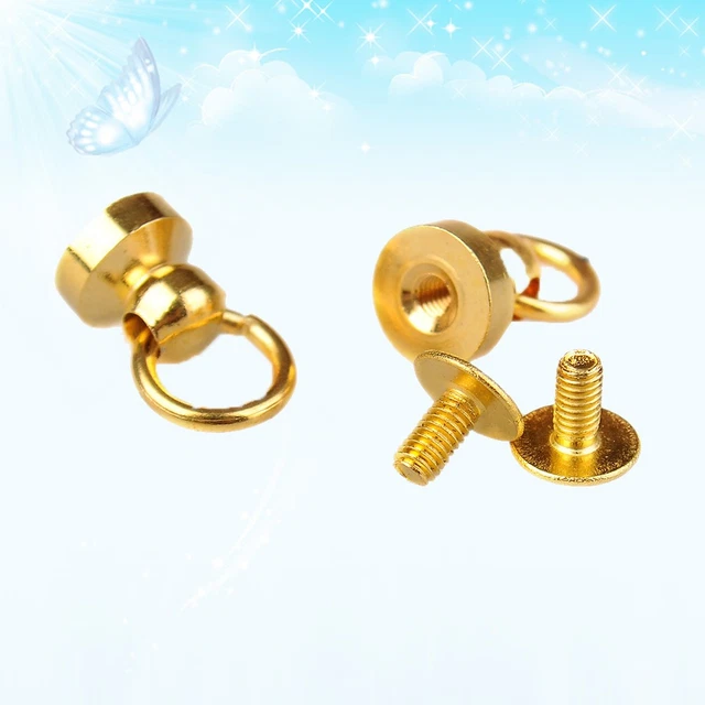 6 SETS BRASS Rivet Studs Leathercraft 9 Mm Golden Screw Back Ring Head ...