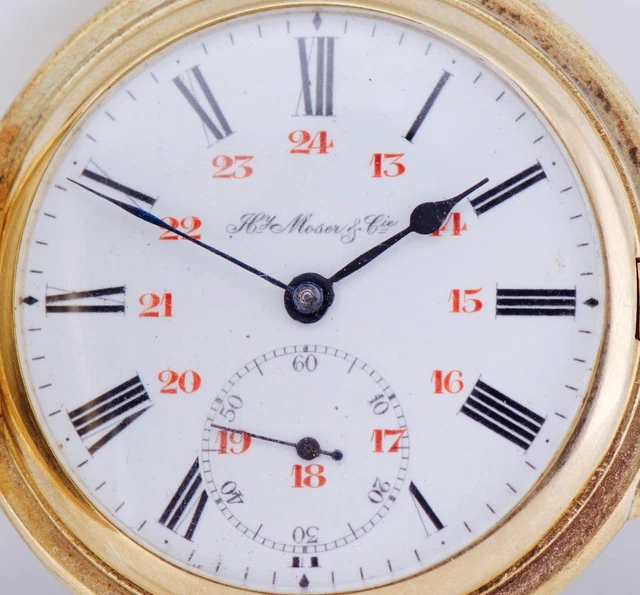 ANTIQUE IMPERIAL H.MOSER Award Pocket Watch 14k Gold Plated and Enamel ...