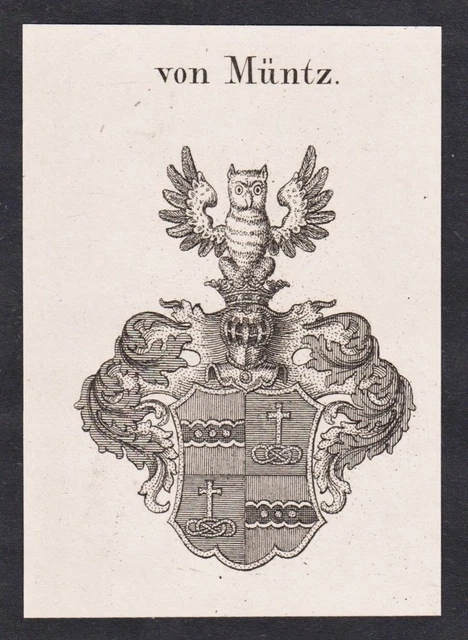 MÜNTZ WAPPEN COAT of arms heraldry Heraldik Genealogie Kupferstich 1820 ...